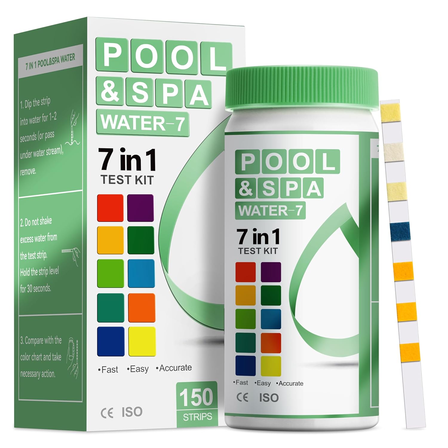 Pool Test Strips 7 in 1 (150 Strips) All-New 2024 Pool PH Test Kit Sup